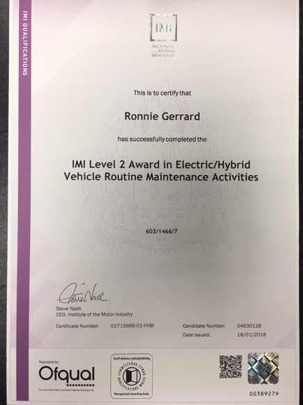 ELECTRIC VEHICLE ROUTINE MAINTENANCE CERTIFICATE - North West Transmissions